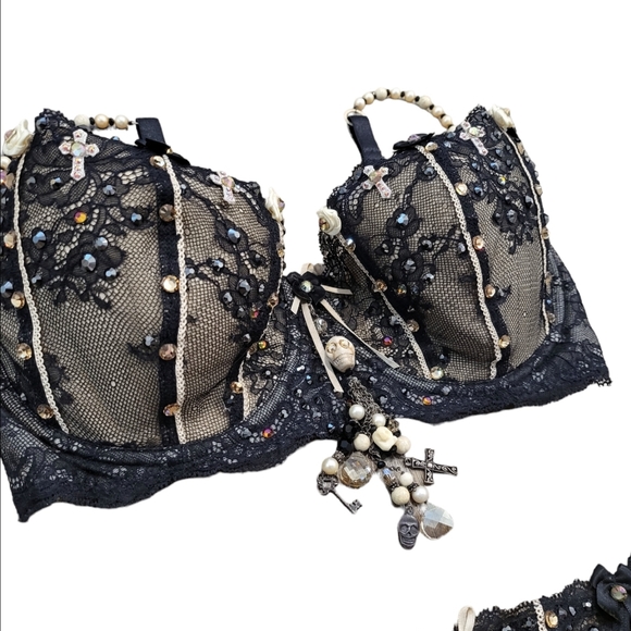 Hand Crafted | Intimates & Sleepwear | Crystals And Pearls Black Lace ...